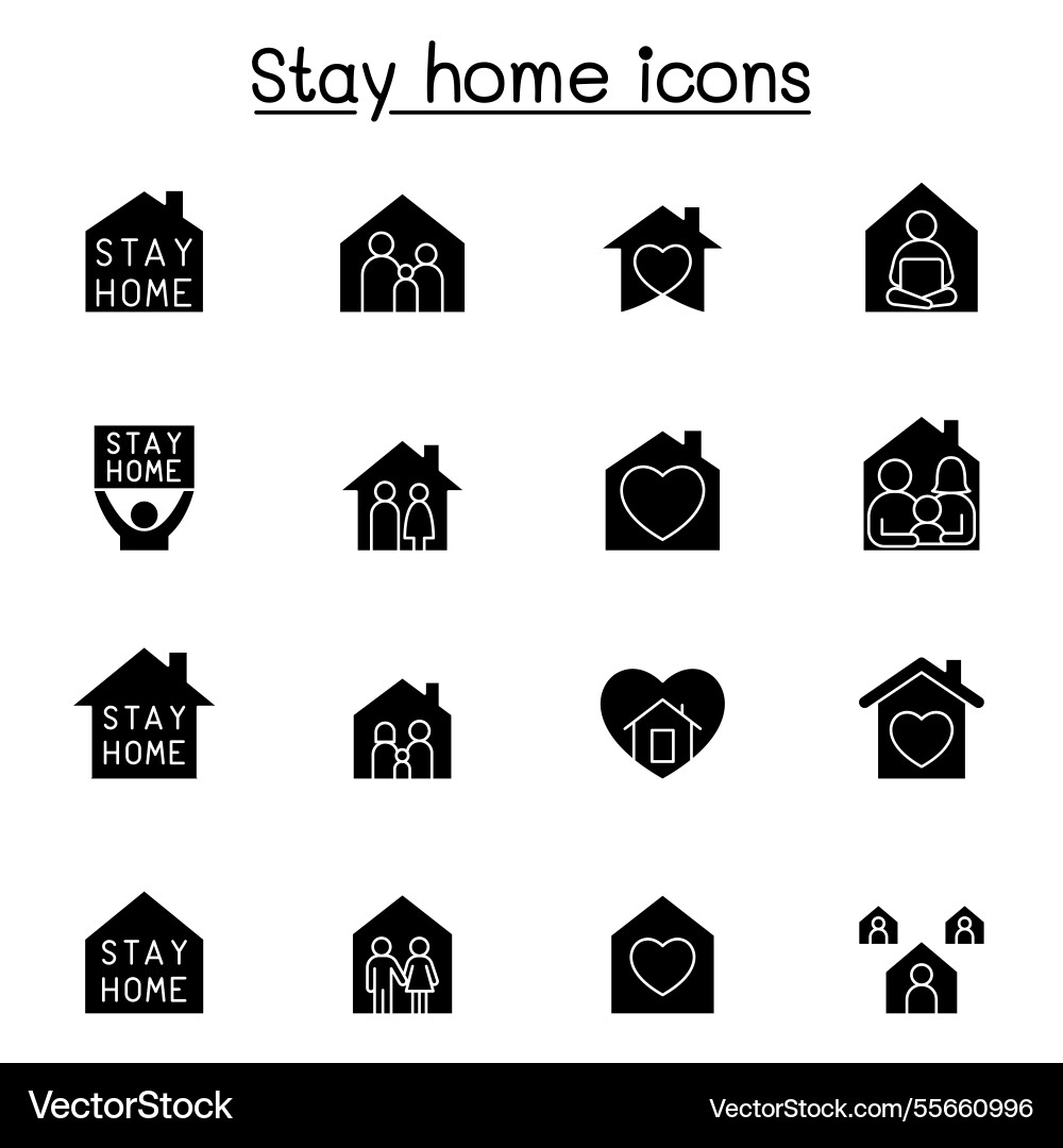 Stay home icon set in glyph style Royalty Free Vector Image