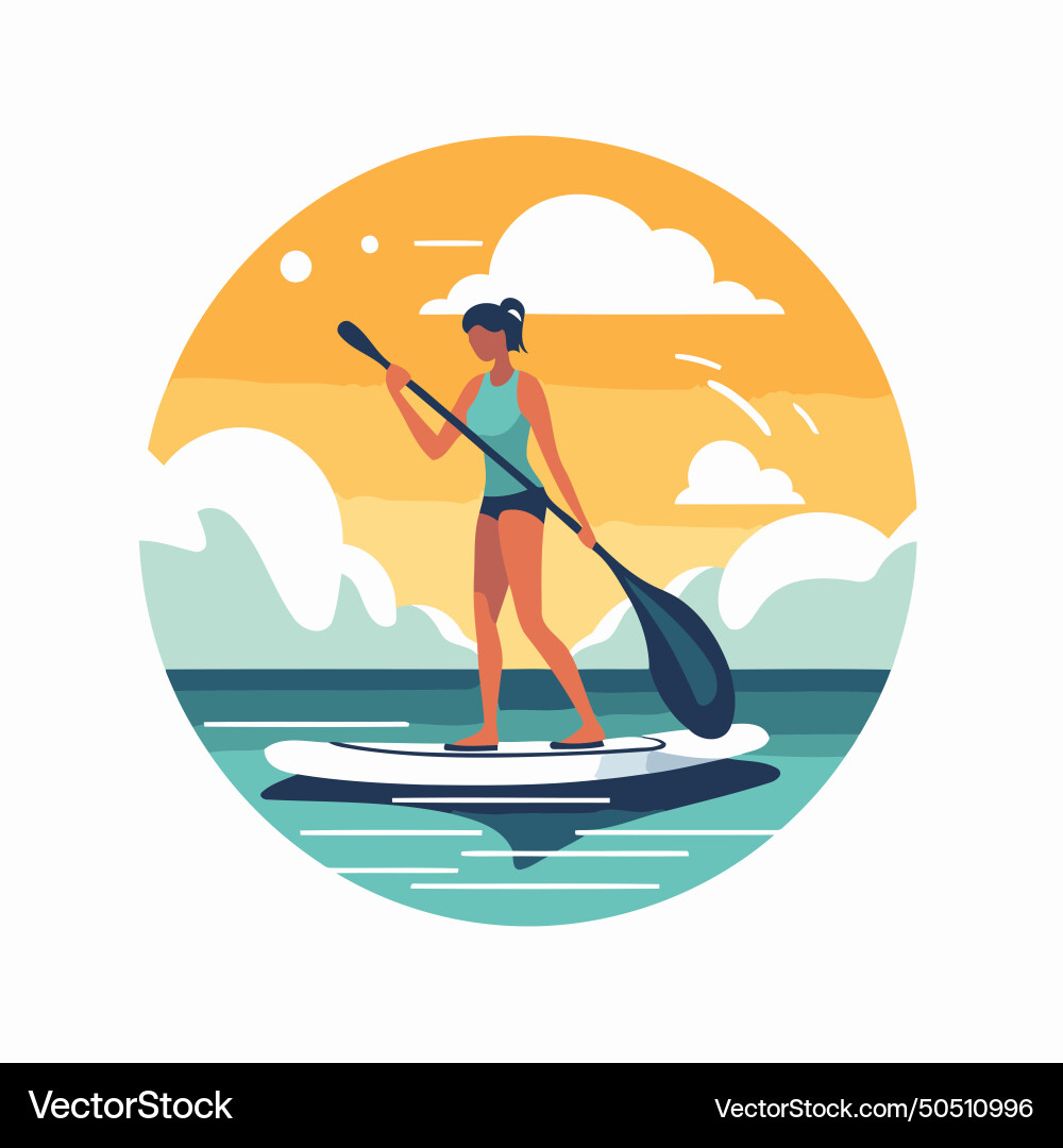 Young woman on stand up paddle board Royalty Free Vector