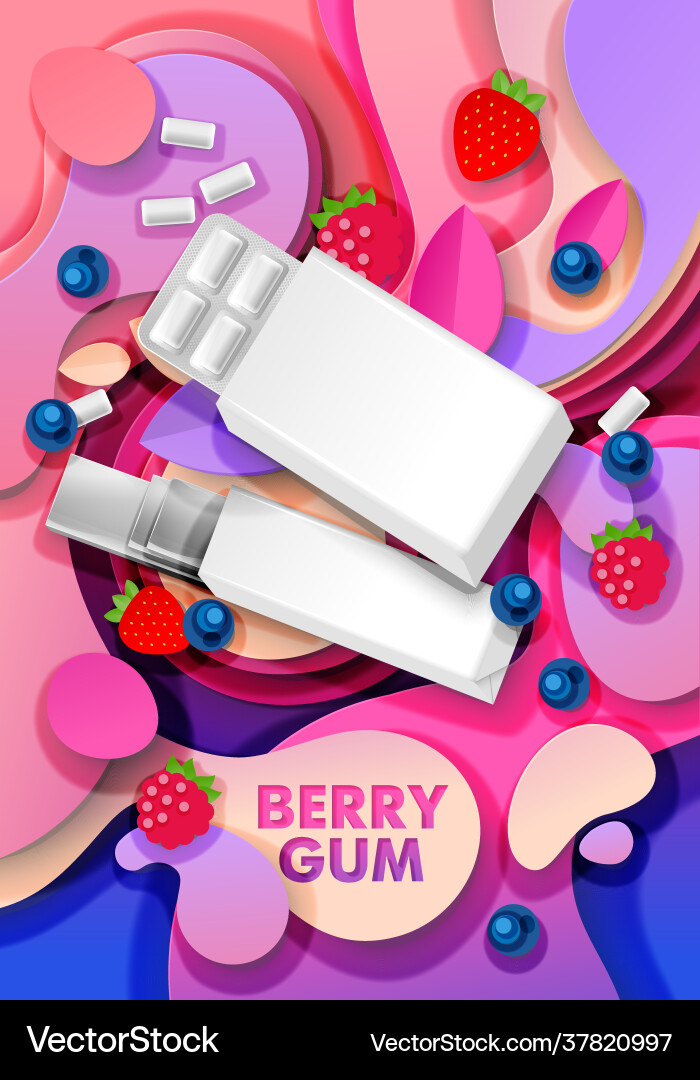 Berry chewing gum ads pad Royalty Free Vector Image