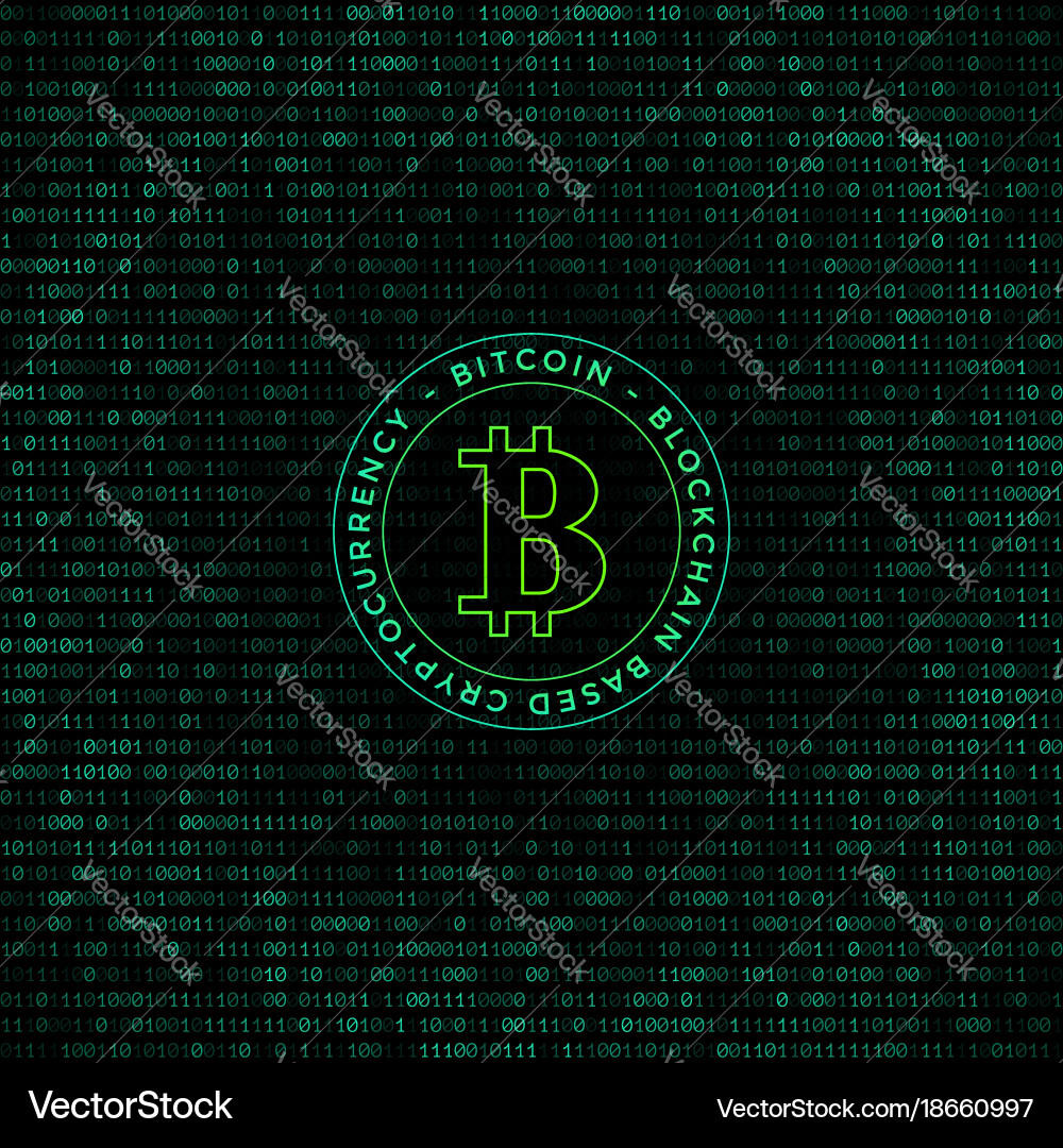 Bitcoin symbol binary code background Royalty Free Vector