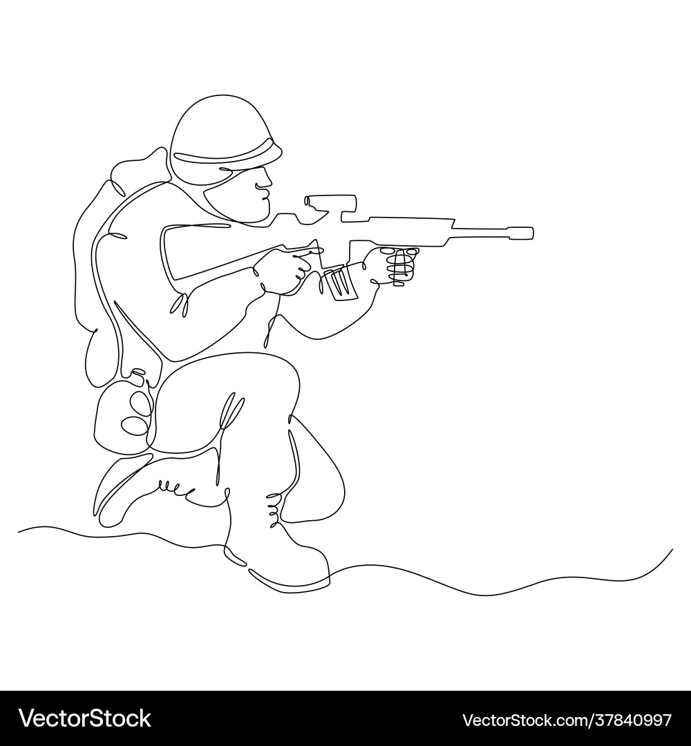 Continuous line drawing soldiers Royalty Free Vector Image