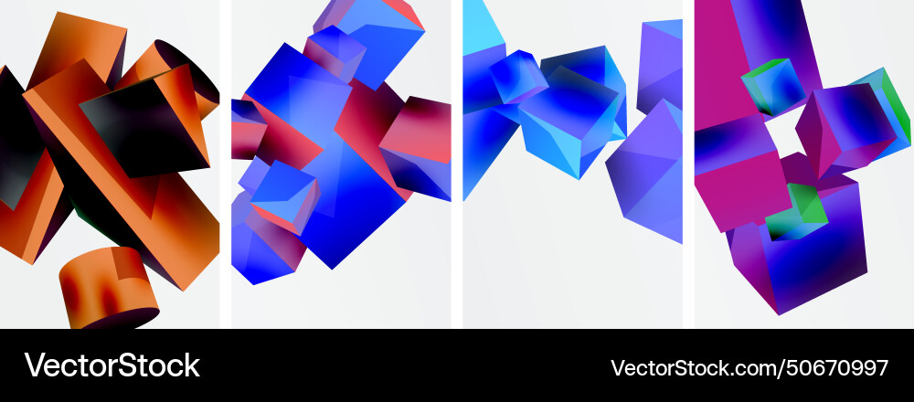 Flying 3d shapes cubes and other geometric Vector Image