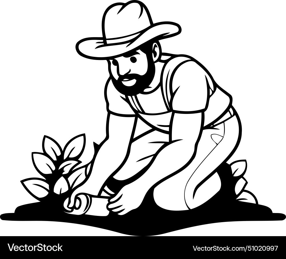 Gardener digging a hole in the ground Royalty Free Vector