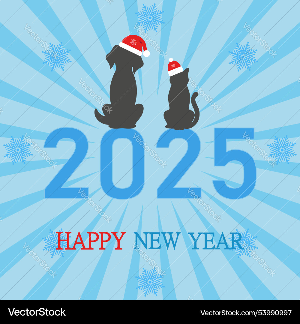 Happy new year 2025 card with dog and cat Vector Image