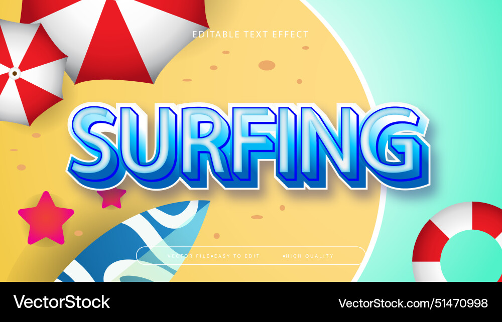 Colorful colourful surfing 3d editable text Vector Image