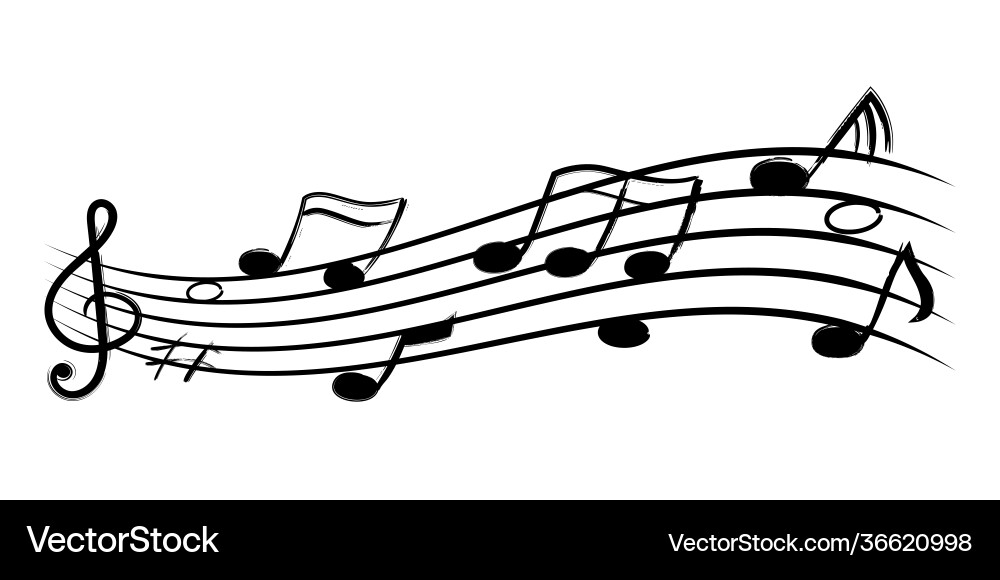 Music notes doodle flowing stave black silhouette Vector Image