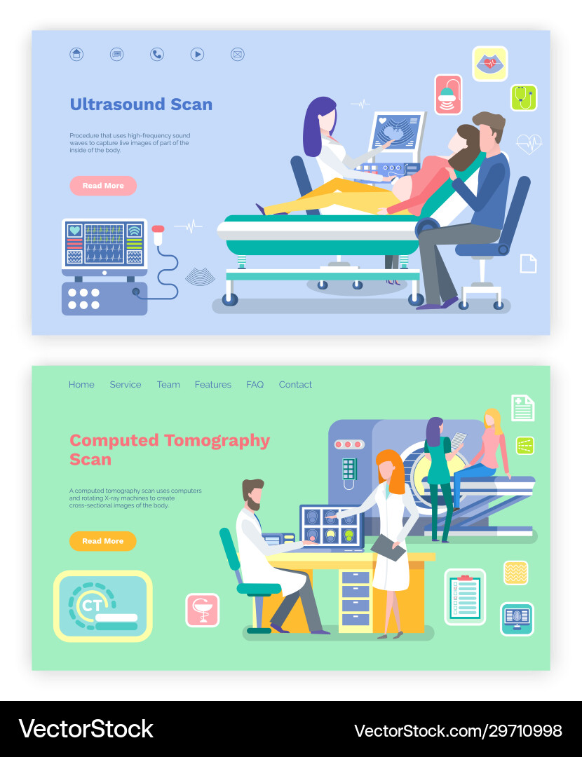 Ultrasound scan and computed tomography scanning Vector Image