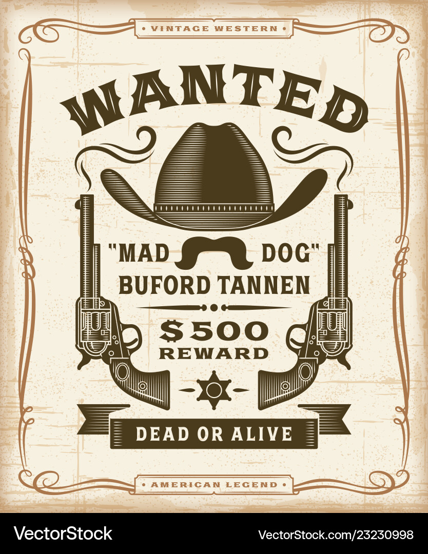 Vintage western wanted label graphics Royalty Free Vector
