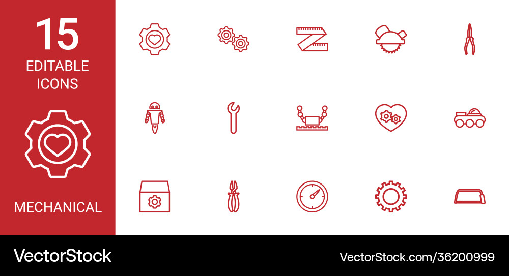 15 mechanical icons Royalty Free Vector Image - VectorStock