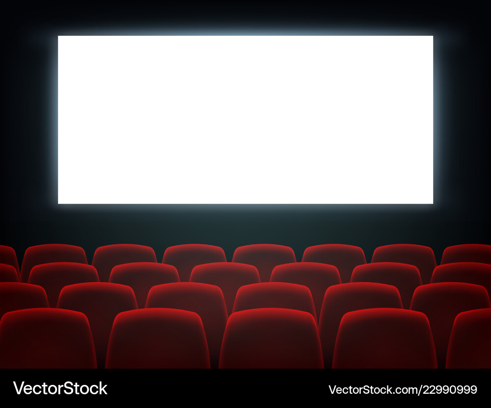 Cinema hall with white blank screen and chairs Vector Image