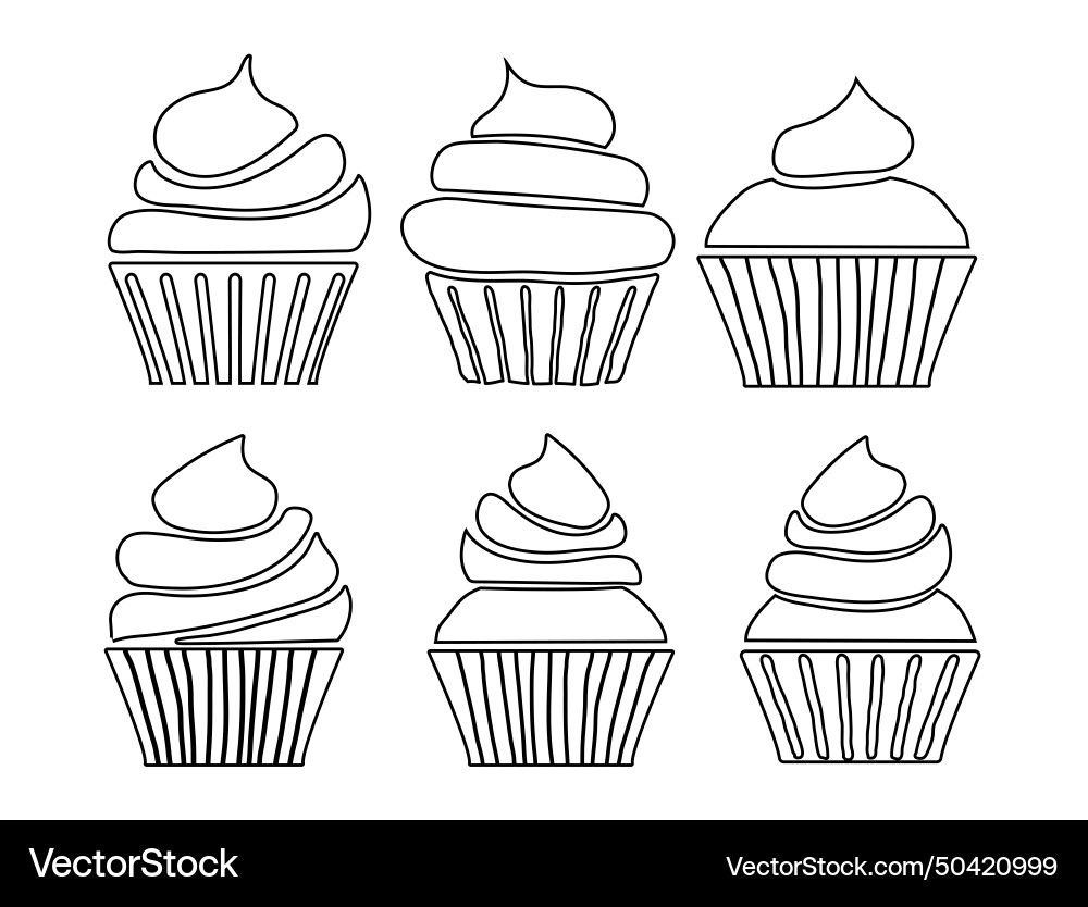 Cupcake icon set or outline muffin collection Vector Image