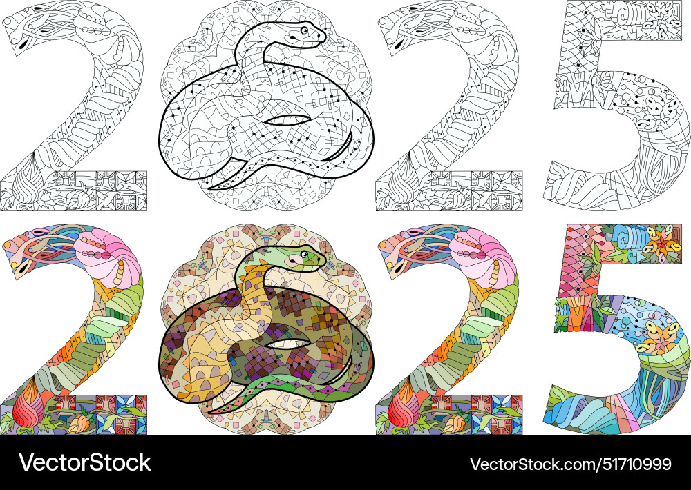 Entangle stylized snake number 2025 for coloring Vector Image