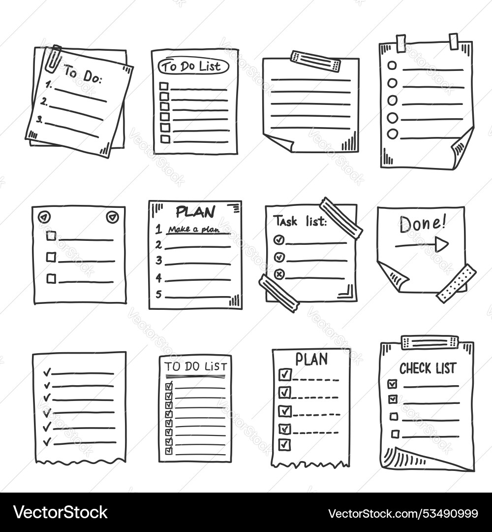 Hand drawn memo paper sheet icon set in flat Vector Image