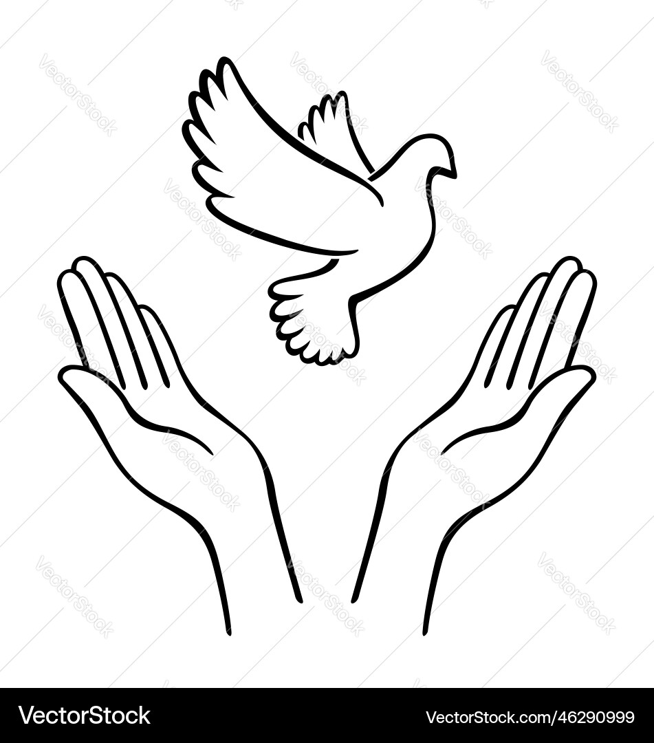 Open hands with flying peace dove Royalty Free Vector Image