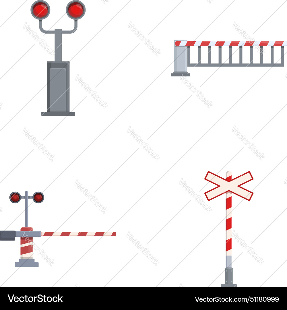 Railroad crossing icons set cartoon open Vector Image