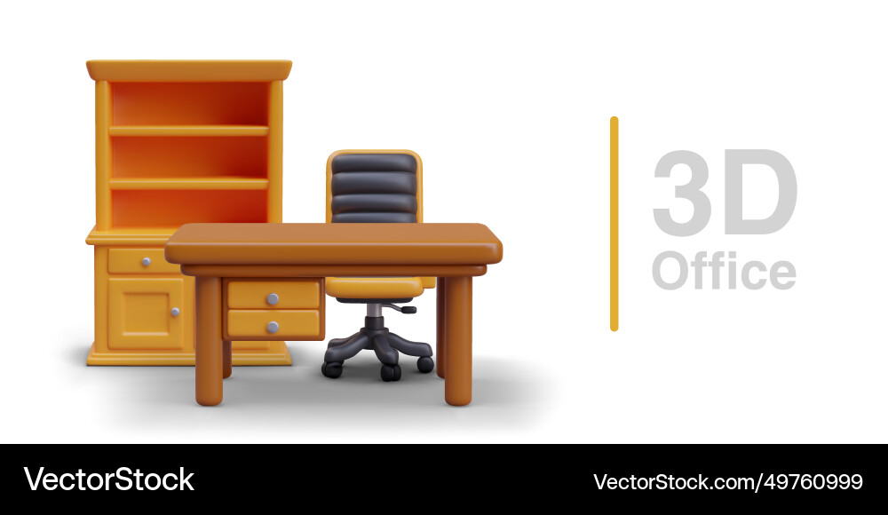 Realistic composition with wooden table office Vector Image