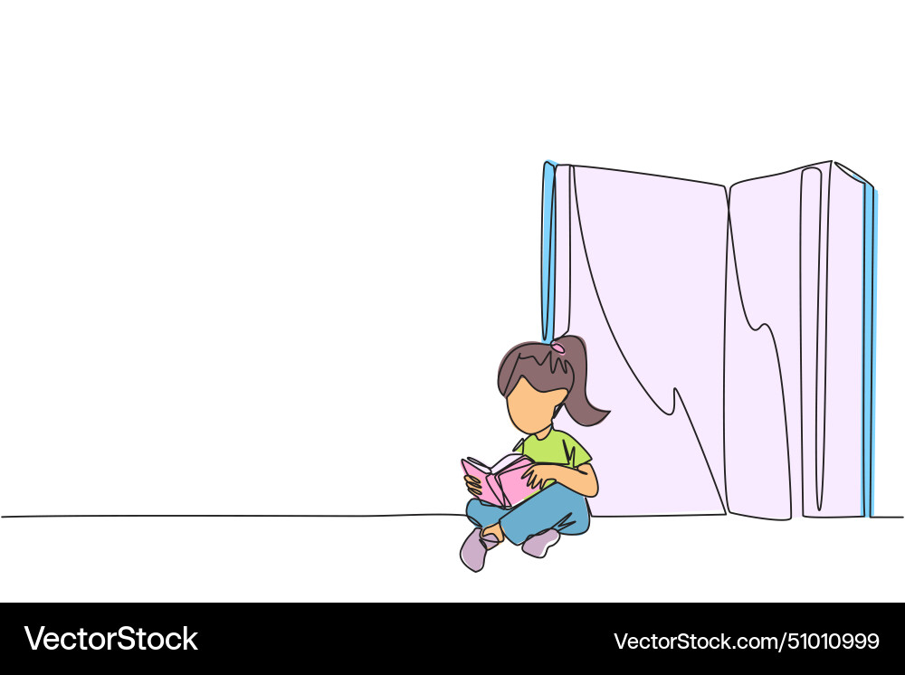 Single continuous line drawing happy girl sitting Vector Image