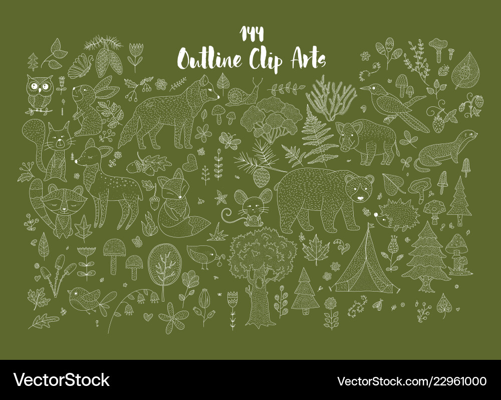 Big set of hand drawn outline forest Royalty Free Vector