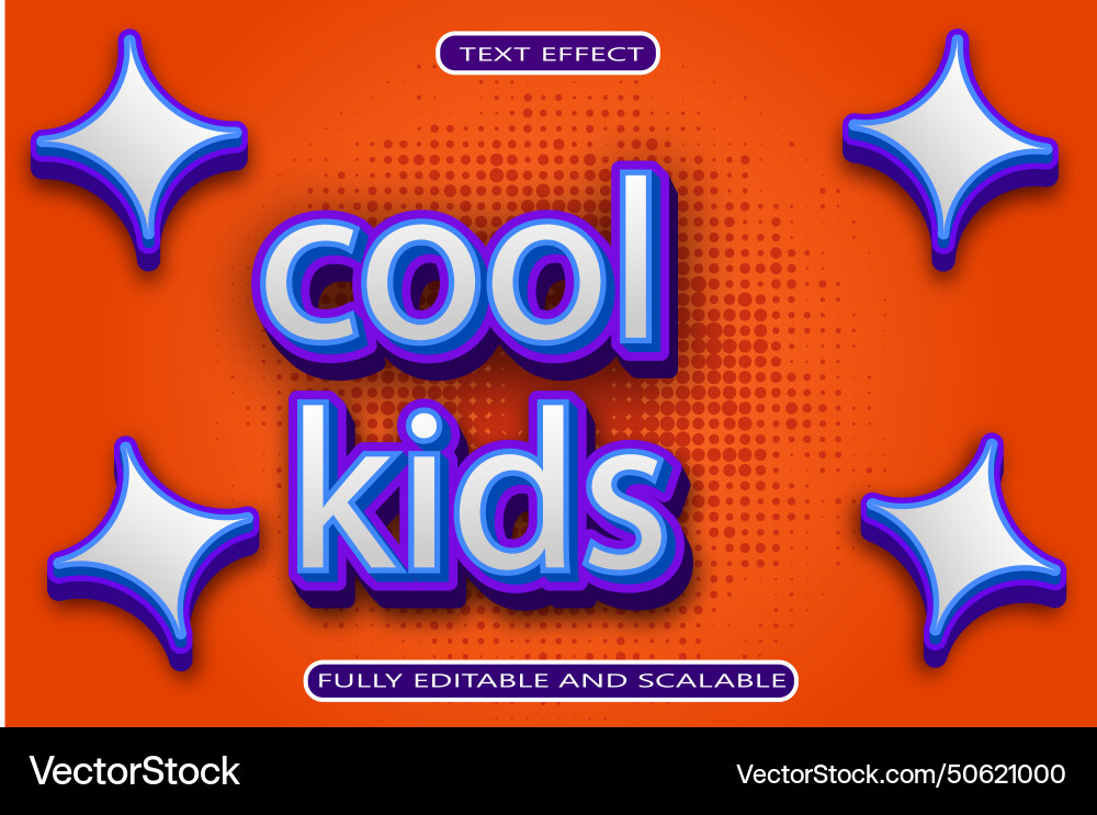 Cool kids editable text effect 3 dimension emboss Vector Image
