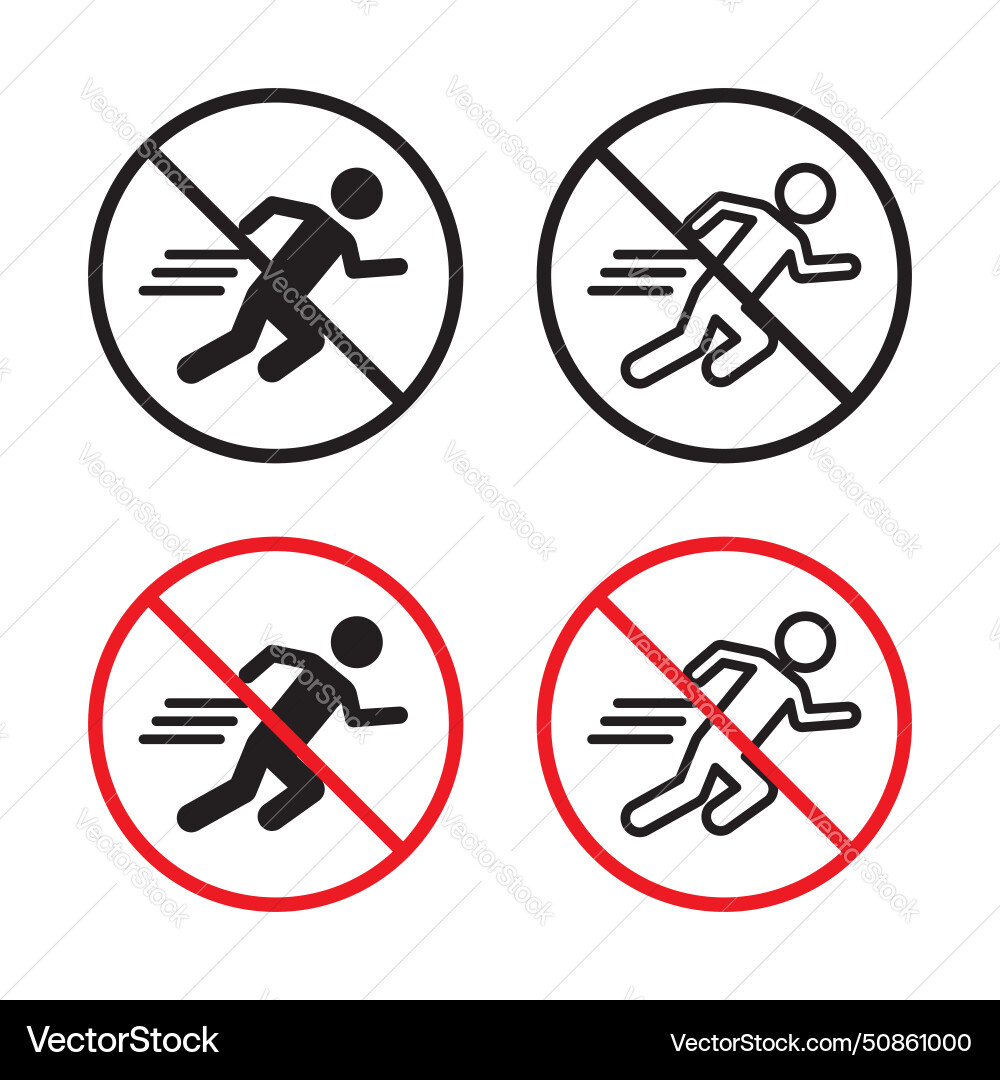 No Running Sign Set - Caution & Prohibition Vector Image