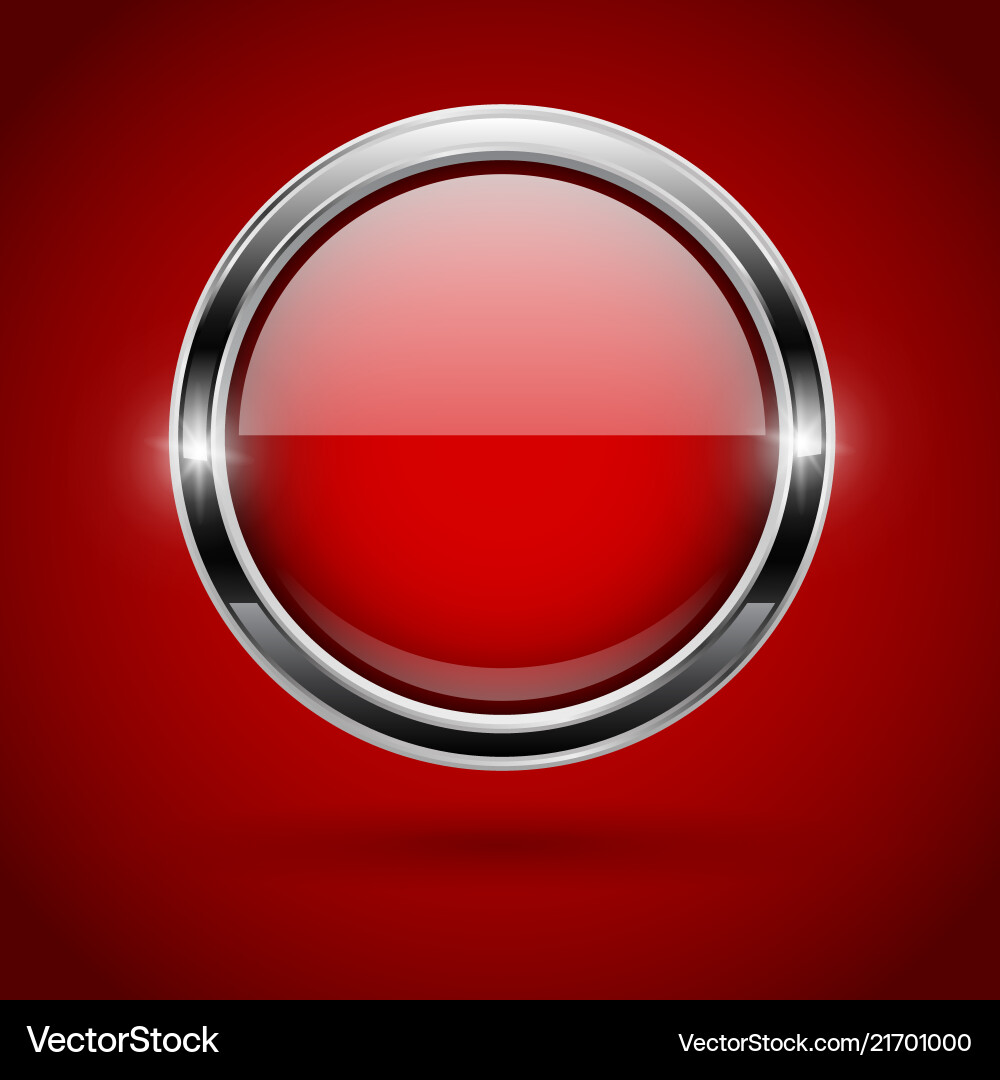 Red round button with metal frame on Royalty Free Vector