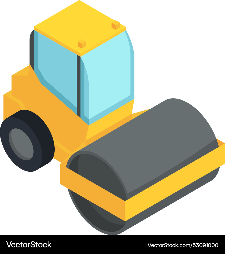 Road roller industrial machine yellow isometric Vector Image