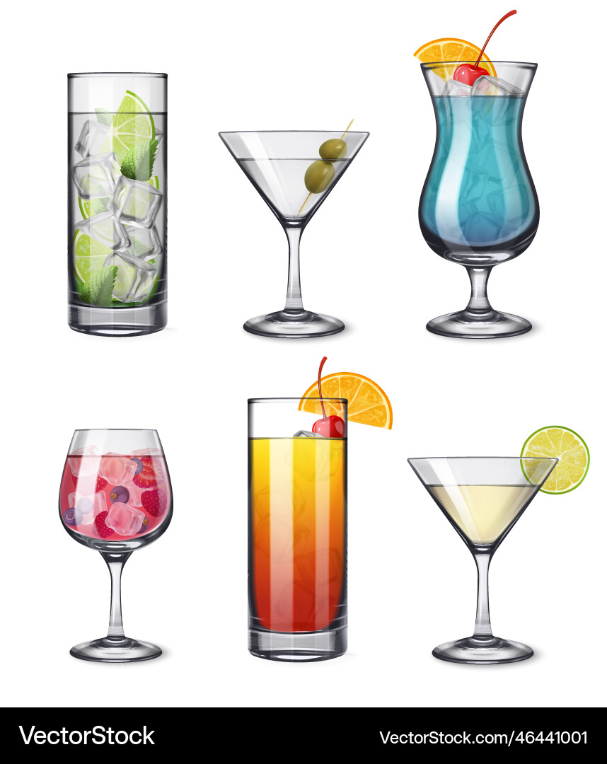 Alcohol drinks realistic set Royalty Free Vector Image