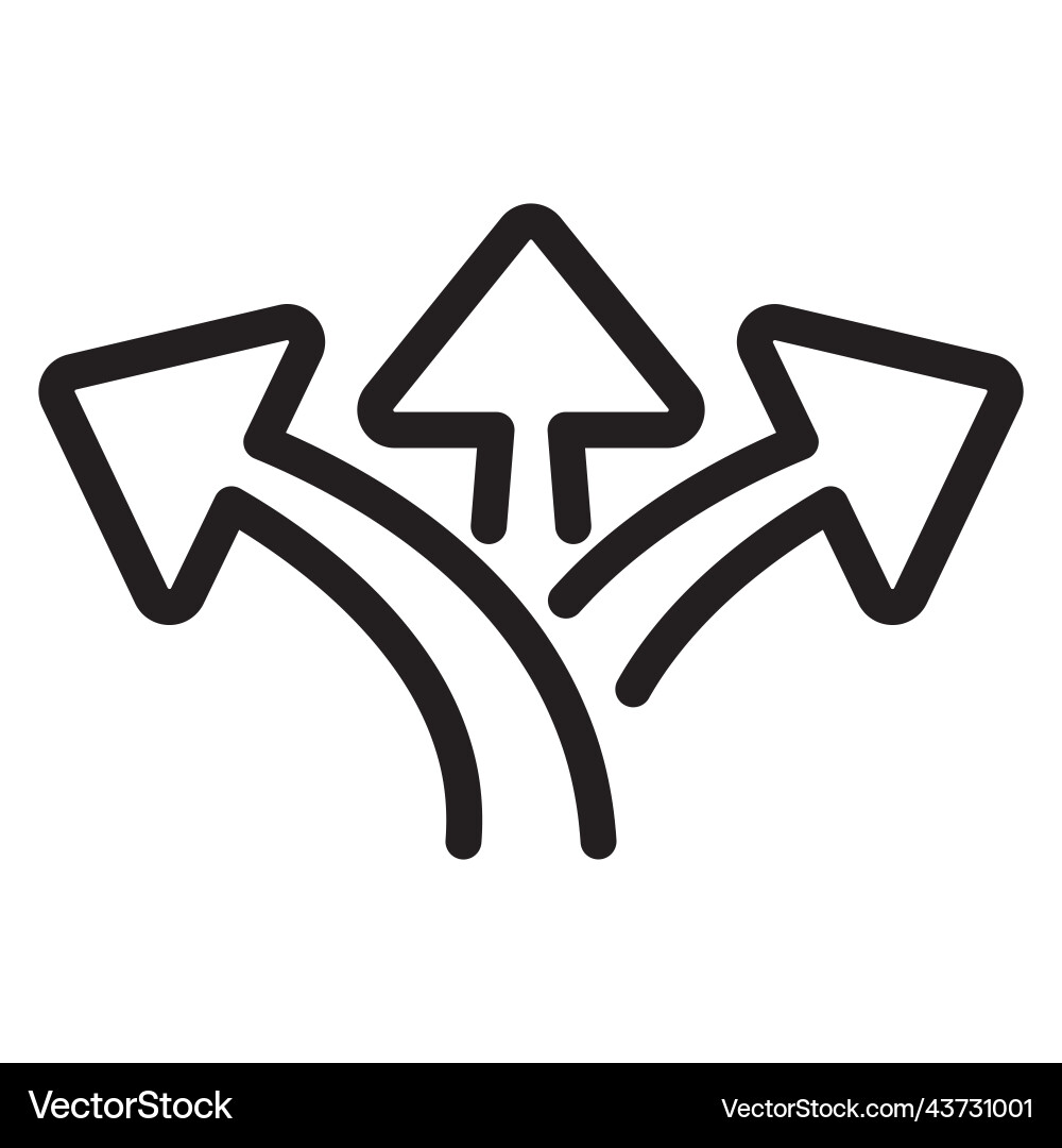 Arrow way line icon three and road direction Vector Image