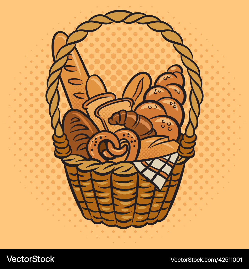 Basket of bread comic book pop art Royalty Free Vector Image
