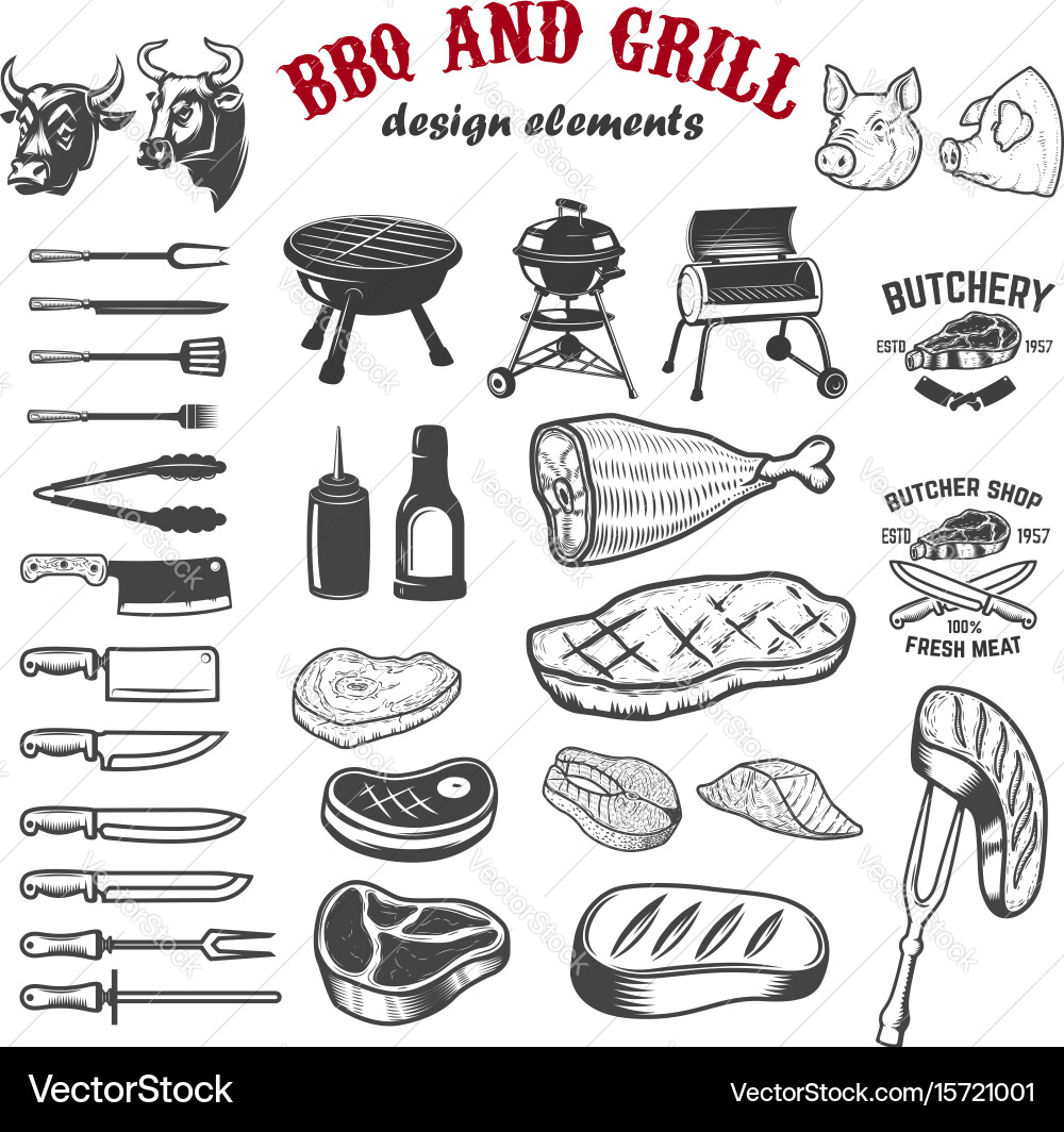 Bbq and grill design elements for logo label Vector Image