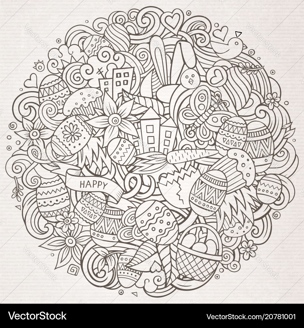 Cartoon hand drawn doodle happy easter Royalty Free Vector