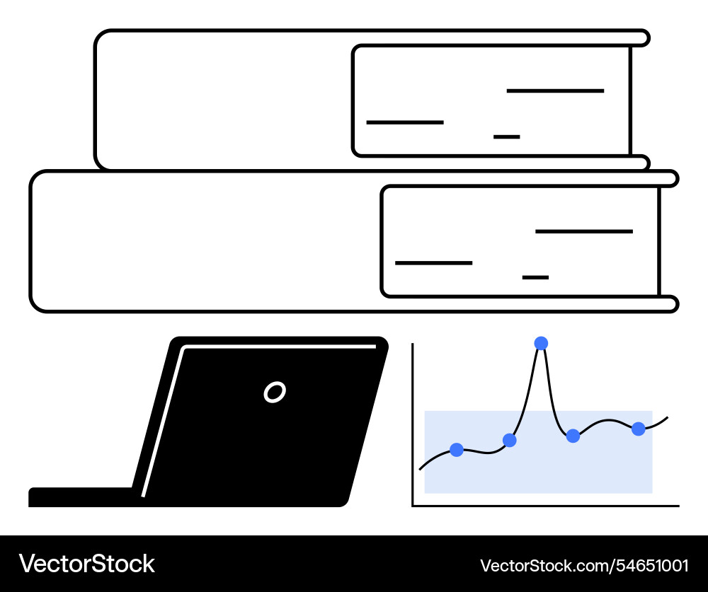 Digital learning and research books laptop Vector Image