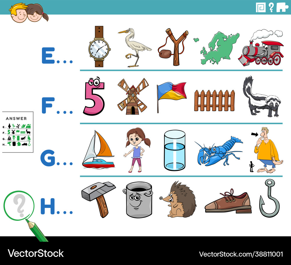 First letter a word cartoon educational game Vector Image