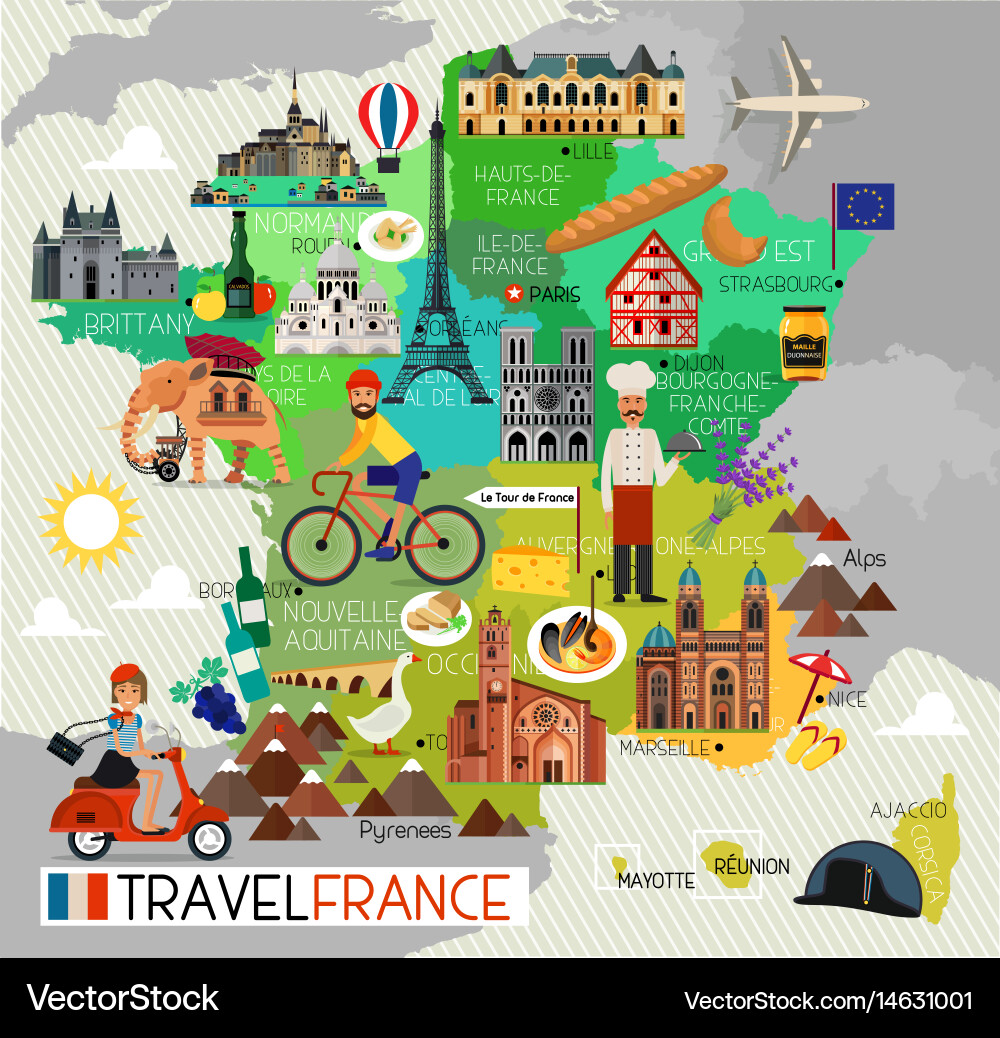 France Travel Icons Map Royalty Free Vector Image