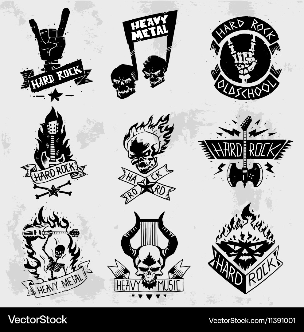 Heavy metal rock badges set Royalty Free Vector Image