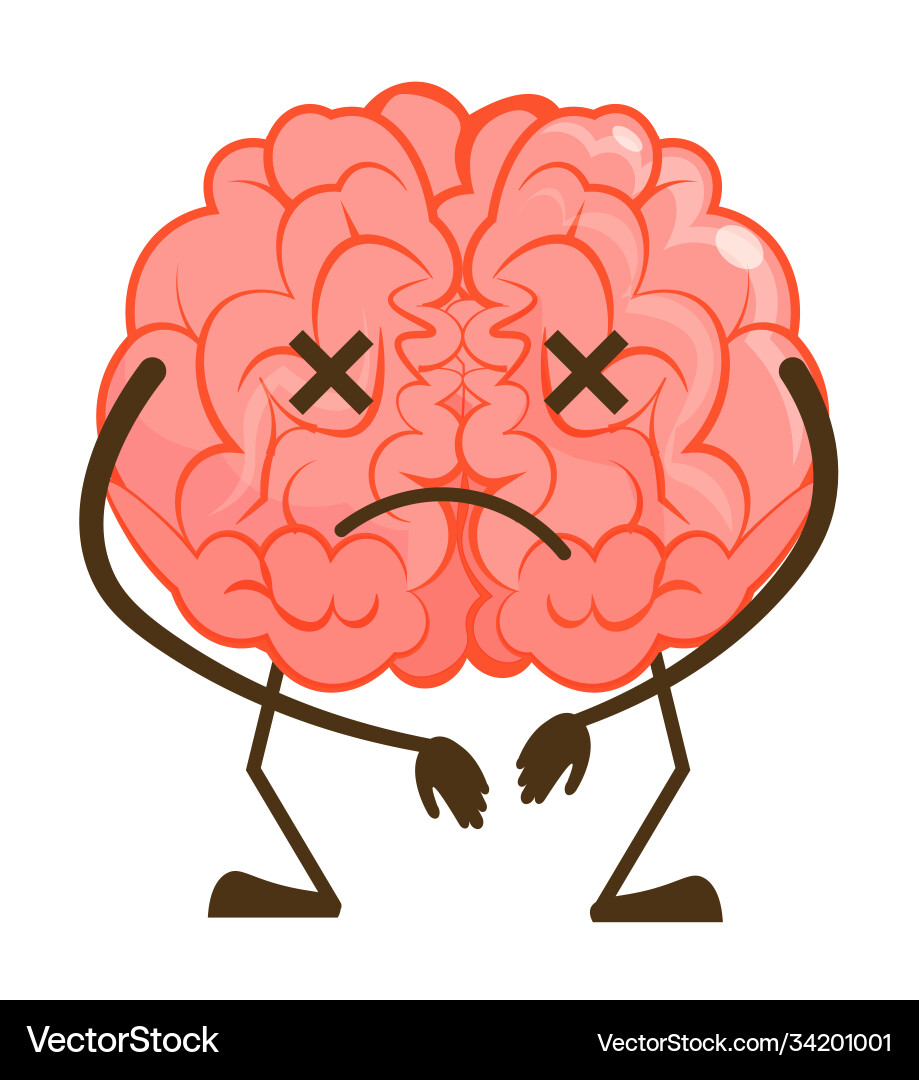 Sad frustrated brain emoticon isolated on white Vector Image