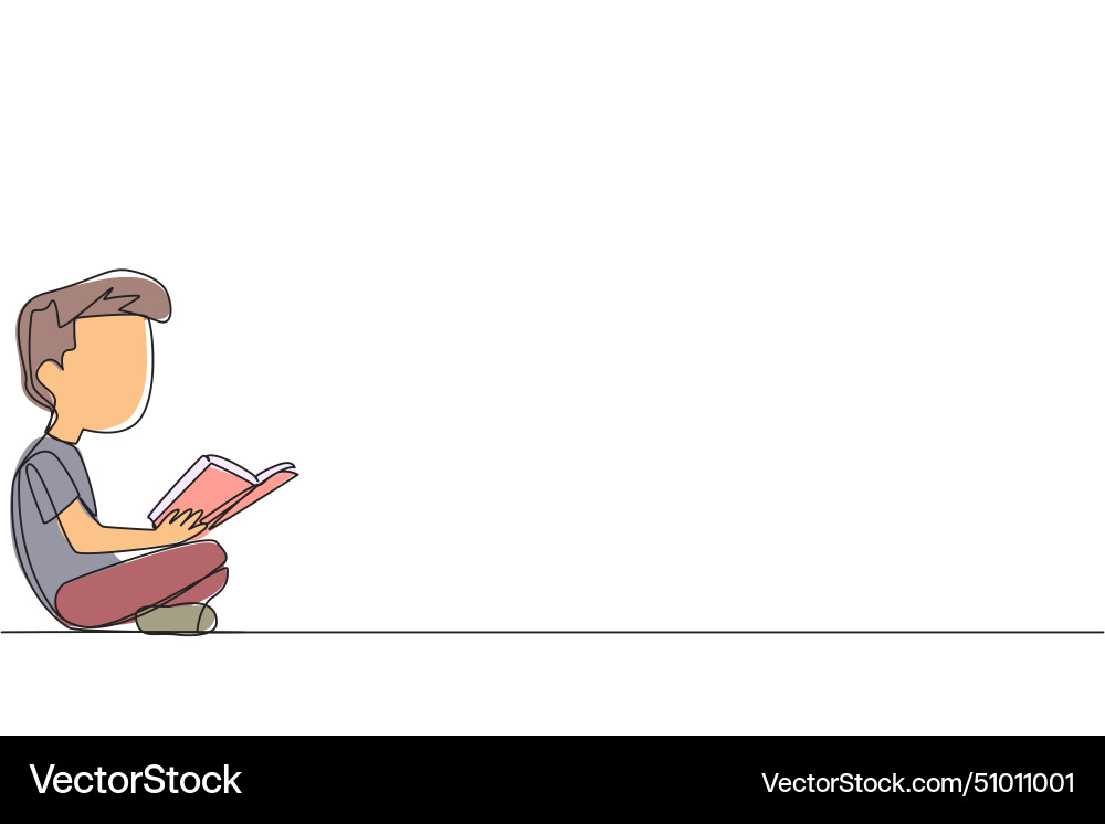 Single one line drawing boy sitting cross-legged Vector Image