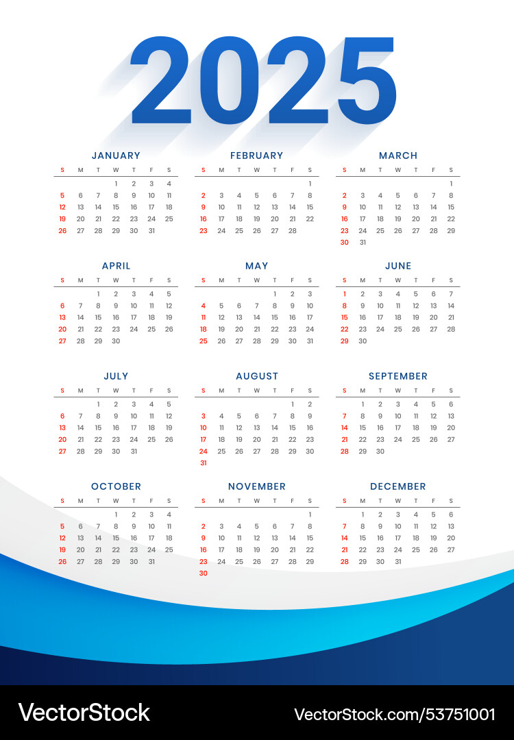 White blue 2025 monthly calendar template Vector Image