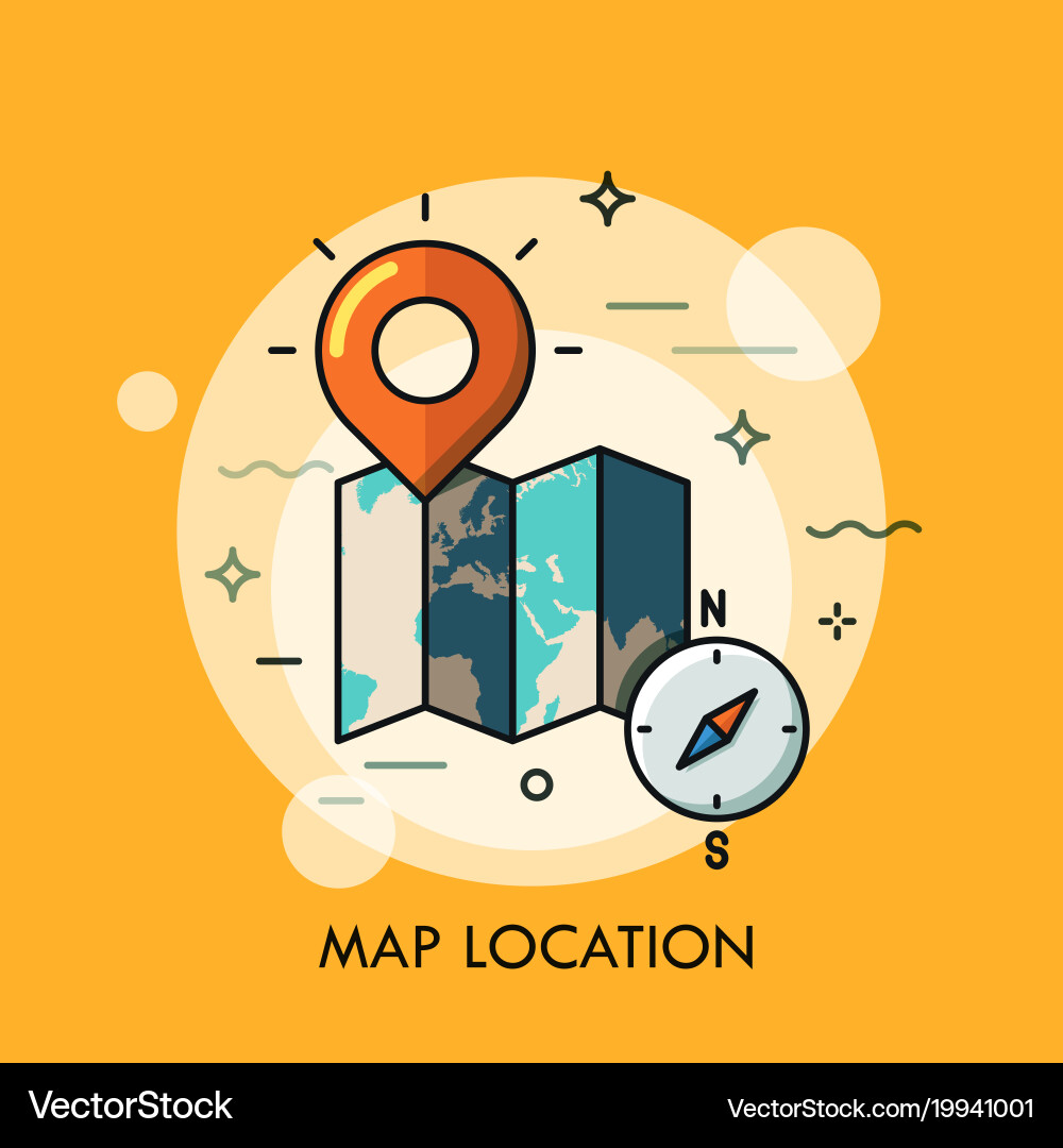 World map destination point pin and compass Vector Image