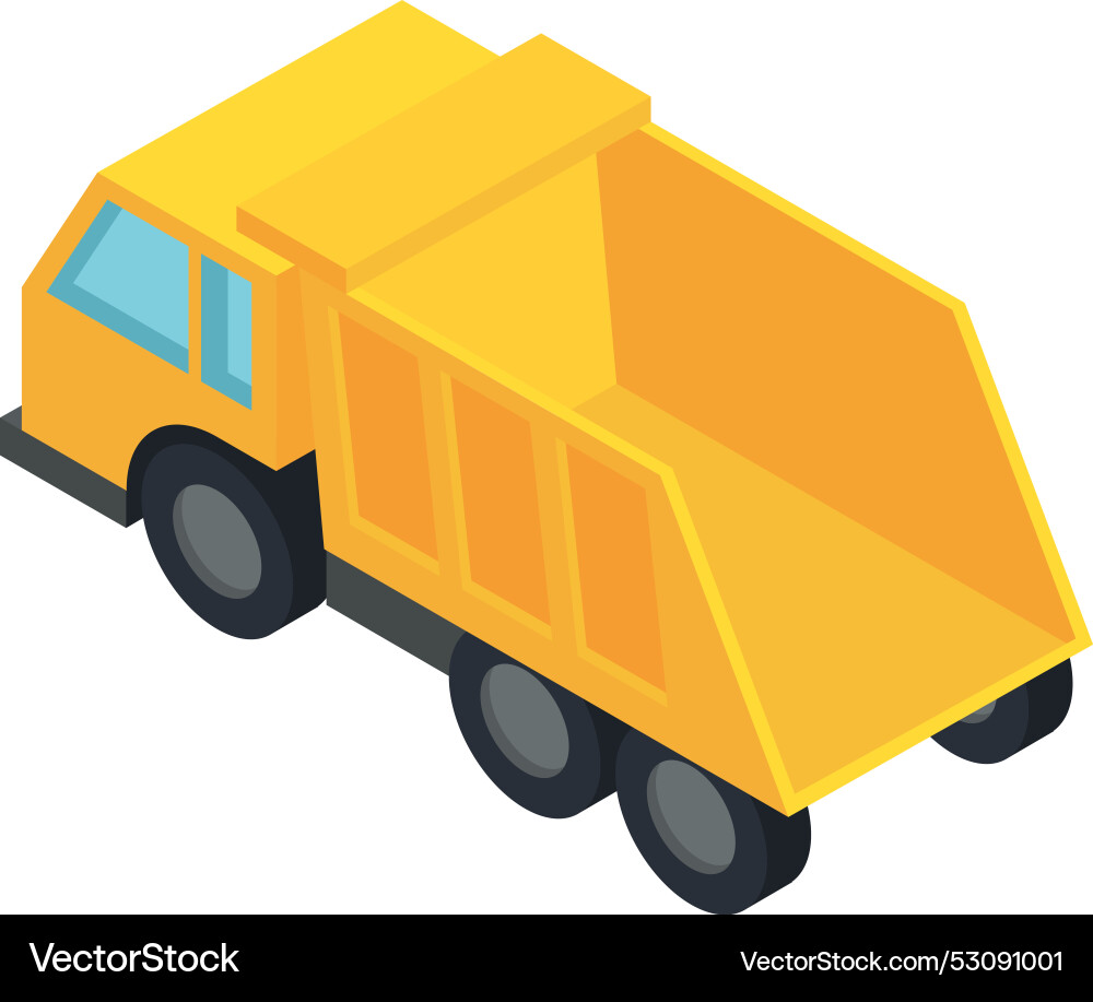 Yellow dump truck isometric icon back view Vector Image
