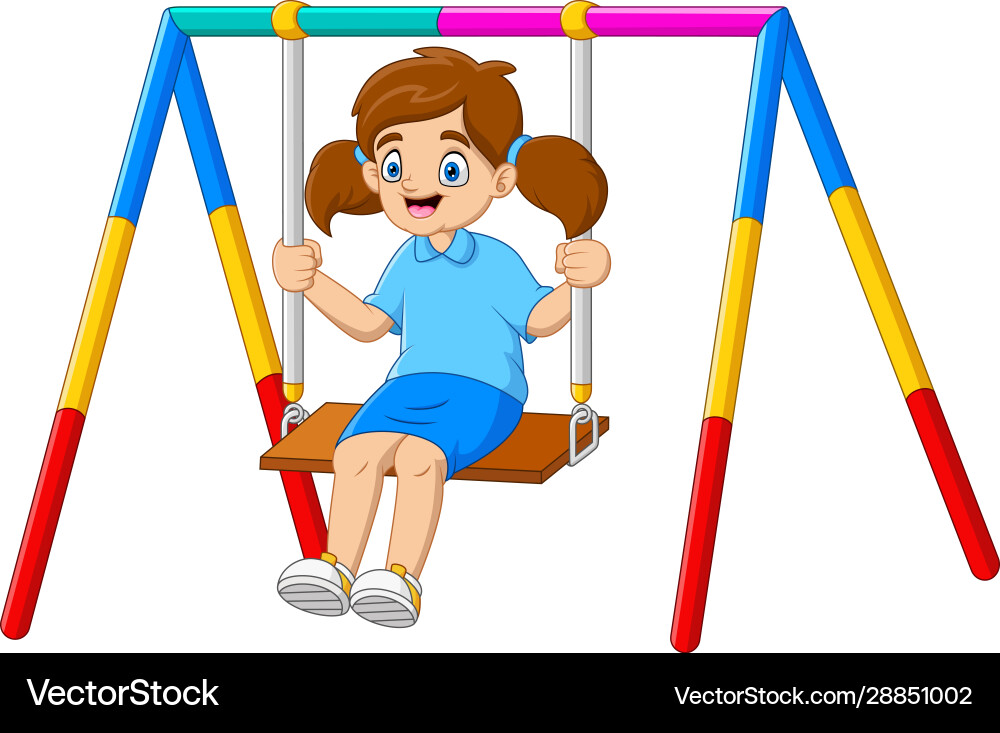 Cartoon girl is playing swing Royalty Free Vector Image