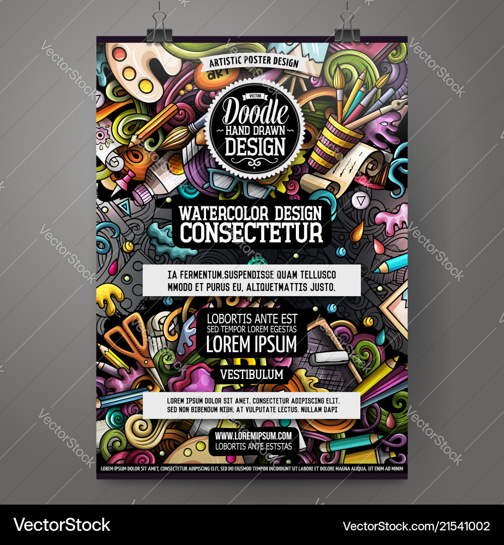 Cartoon hand drawn doodles artist poster Vector Image