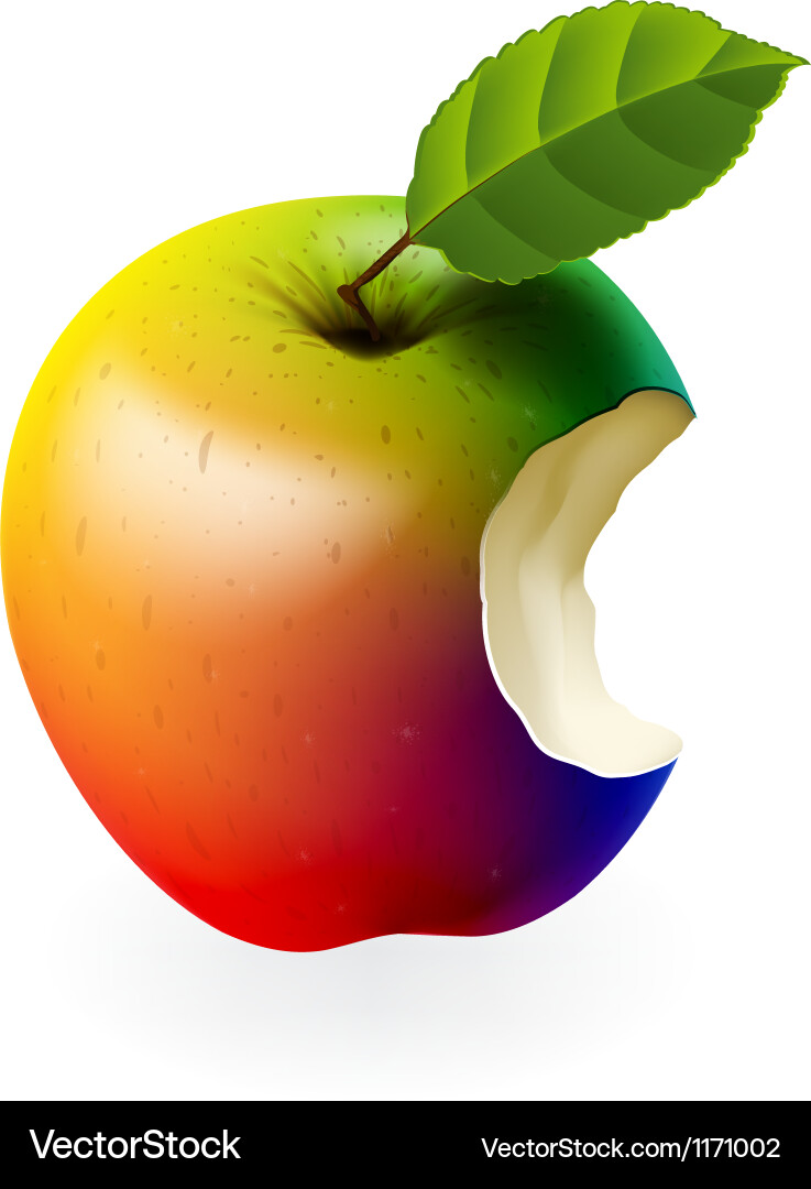 Colored bitten apple isolated on white Royalty Free Vector