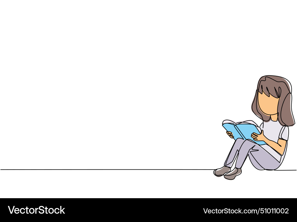 Continuous one line drawing smart girl sitting Vector Image