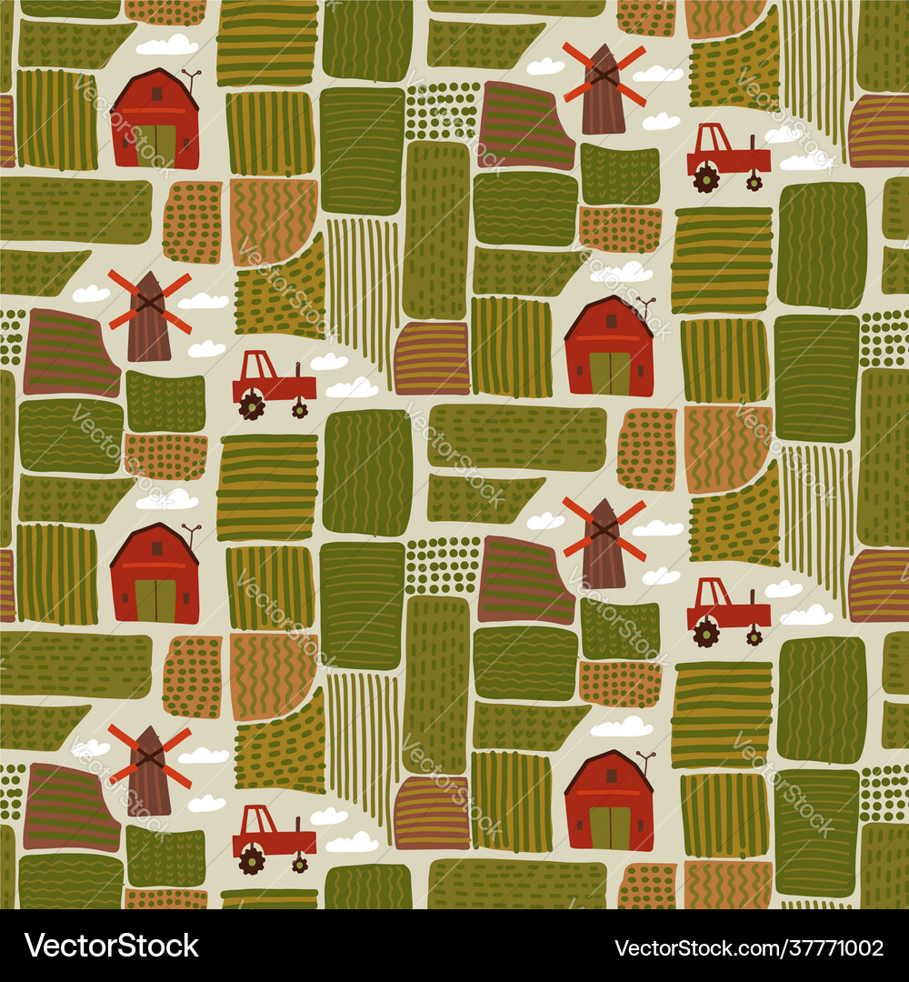 Countryside landscape map seamless pattern farm Vector Image
