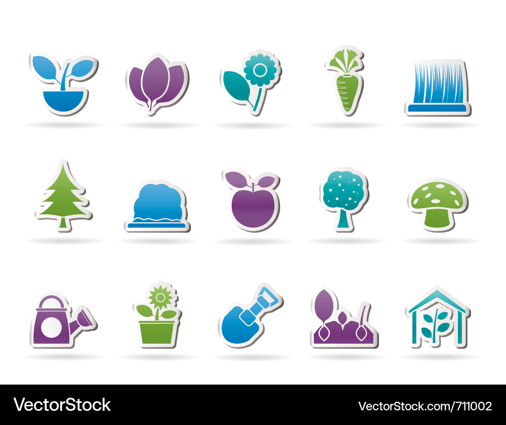 Different plants and gardening icons Royalty Free Vector