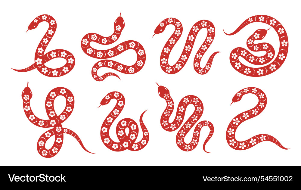 Red wriggling snake in asian style Royalty Free Vector Image