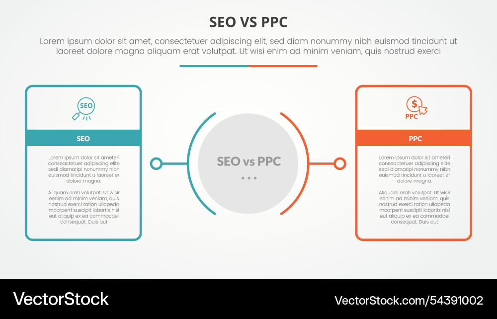 Seo vs ppc advertising comparison opposite Vector Image