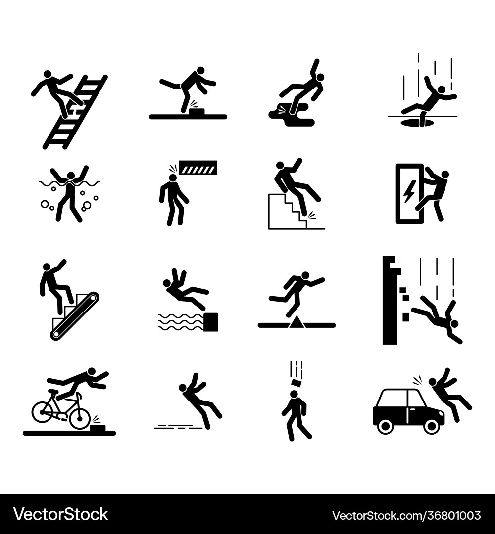 Accident icons people injury caution safe warning Vector Image