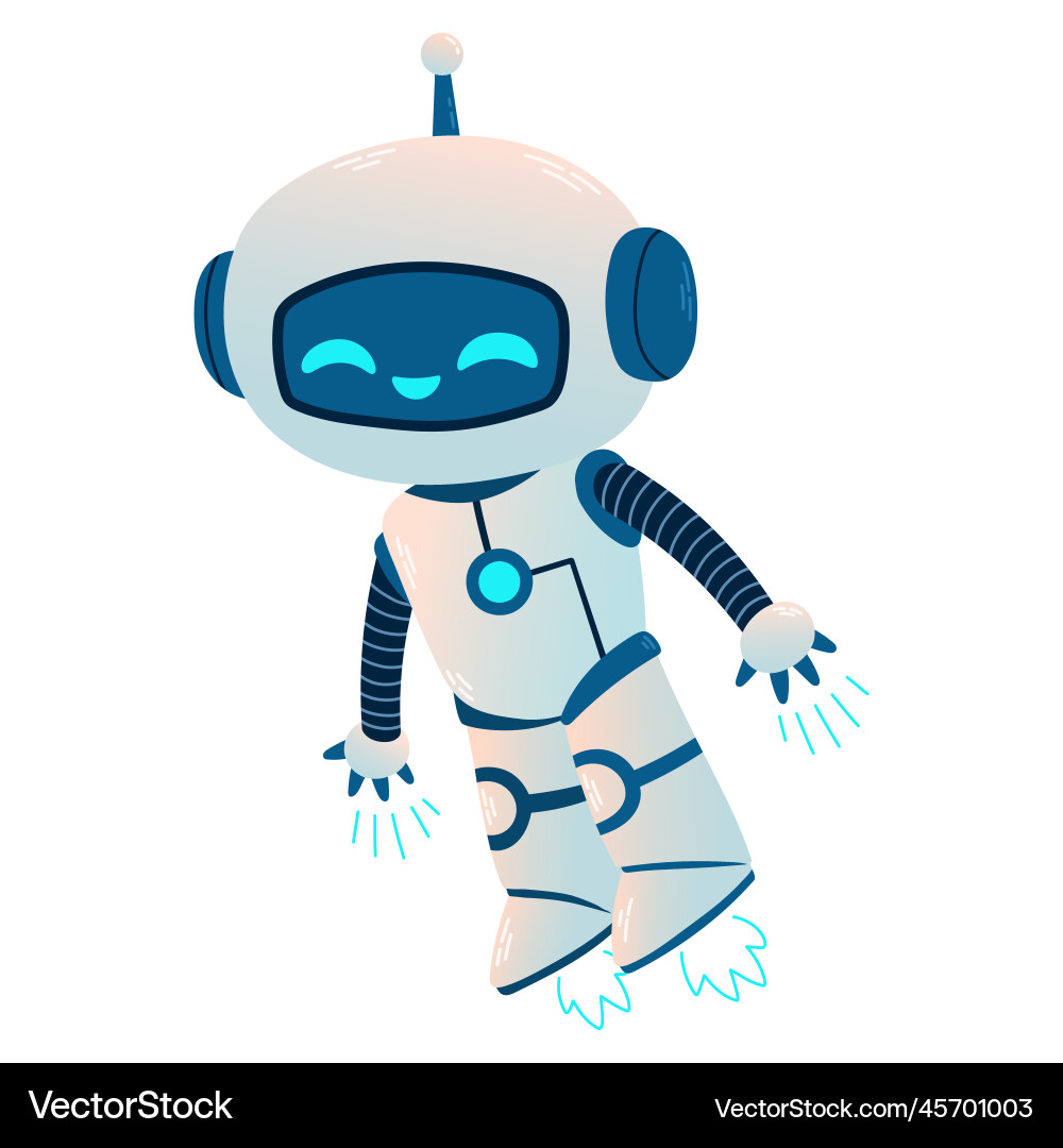 Cute robot flying cartoon science technology Vector Image